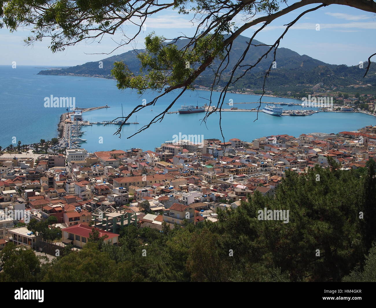 The capital of Zakynthos island in Greece. A view downhill. A panoramic ...