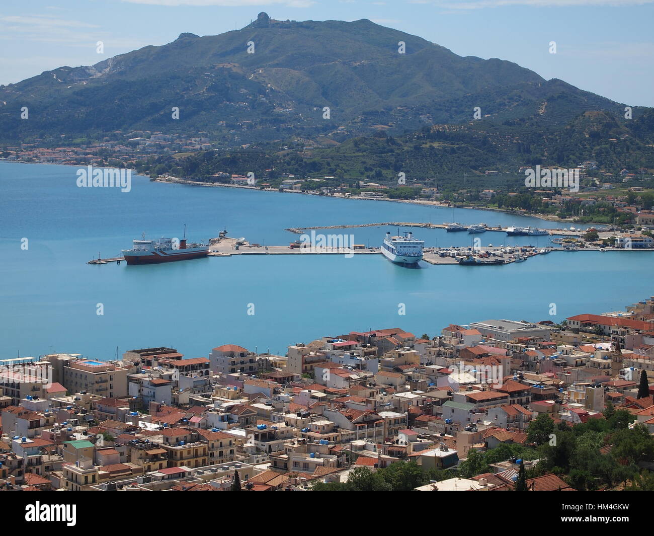 The capital of Zakynthos island in Greece. A view downhill. A panoramic ...