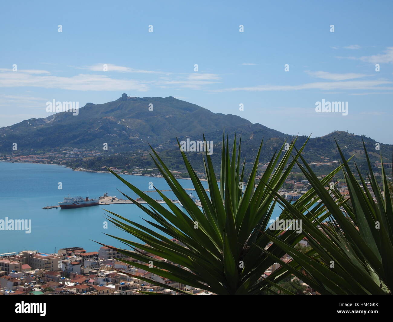 The capital of Zakynthos island in Greece. A view downhill. A panoramic ...