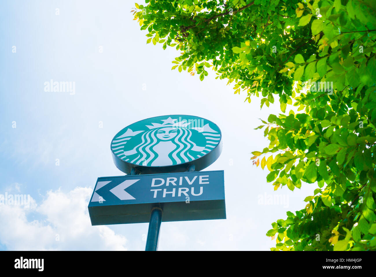 Bangkok Province, Thailand - May 09, 2016 : Starbucks drive thru sign ...