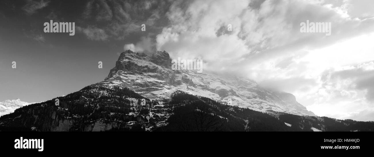 Winter snow view over the North face of the Eiger mountain, Grindelwald ...