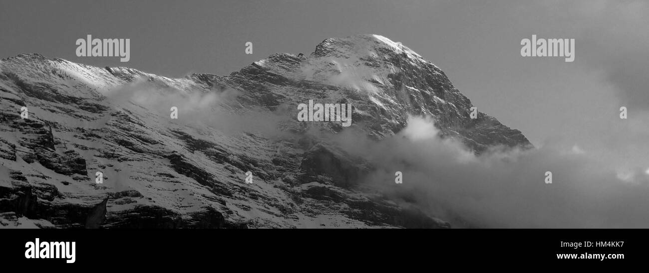 Winter snow view over the North face of the Eiger mountain, Grindelwald ...