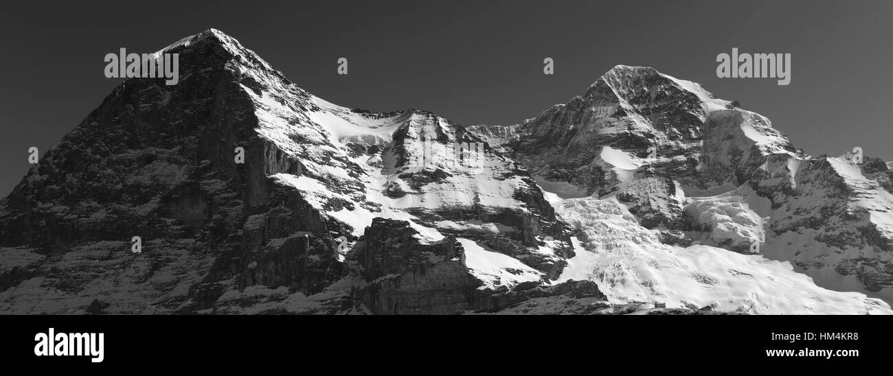 Winter snow view over the North face of the Eiger mountain, Grindelwald ...