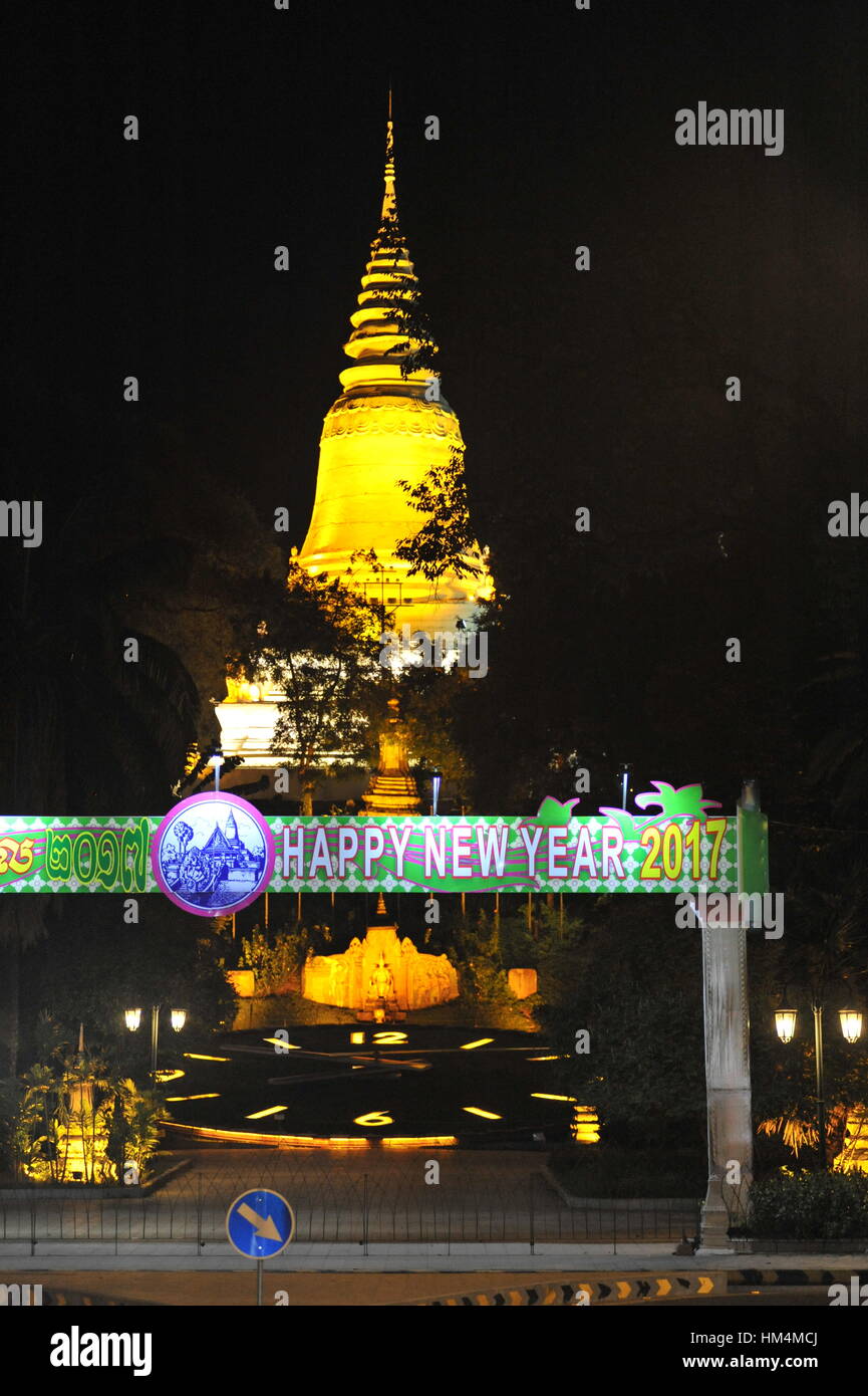 Wat Phnom Illuminated at Night, Phnom Penh, Cambodia. credit: Kraig ...