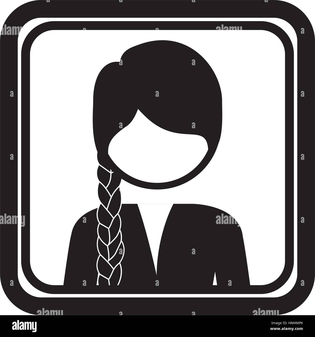 square border with silhouette half body woman with braid vector ...