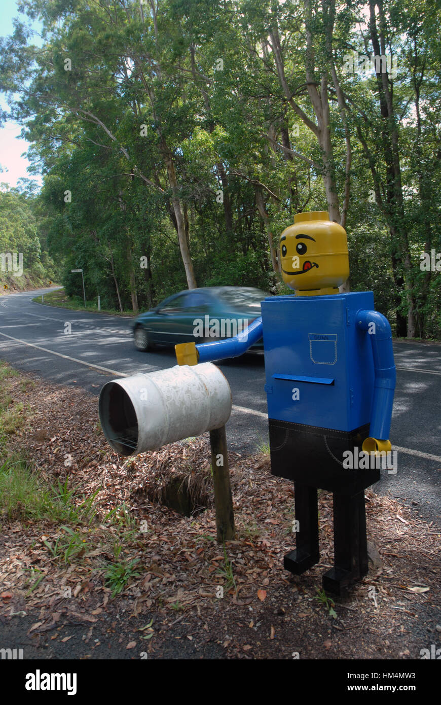 Life size Lego figure mailbox, UKI, New South Wales, Australia Stock ...