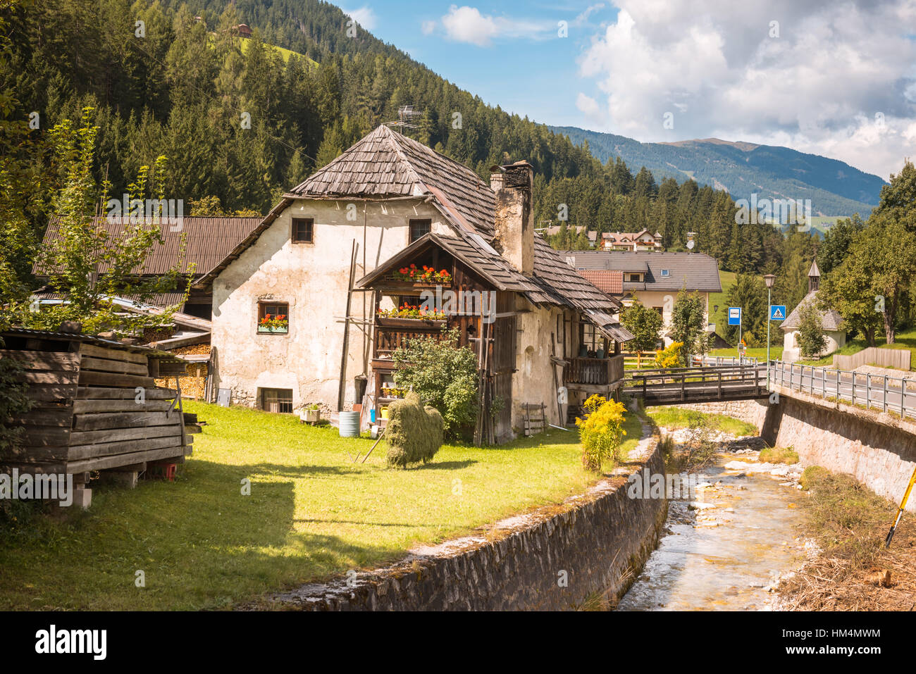 summer village in Val Gardena South Tirol, Dolomites mountains, Italy ...