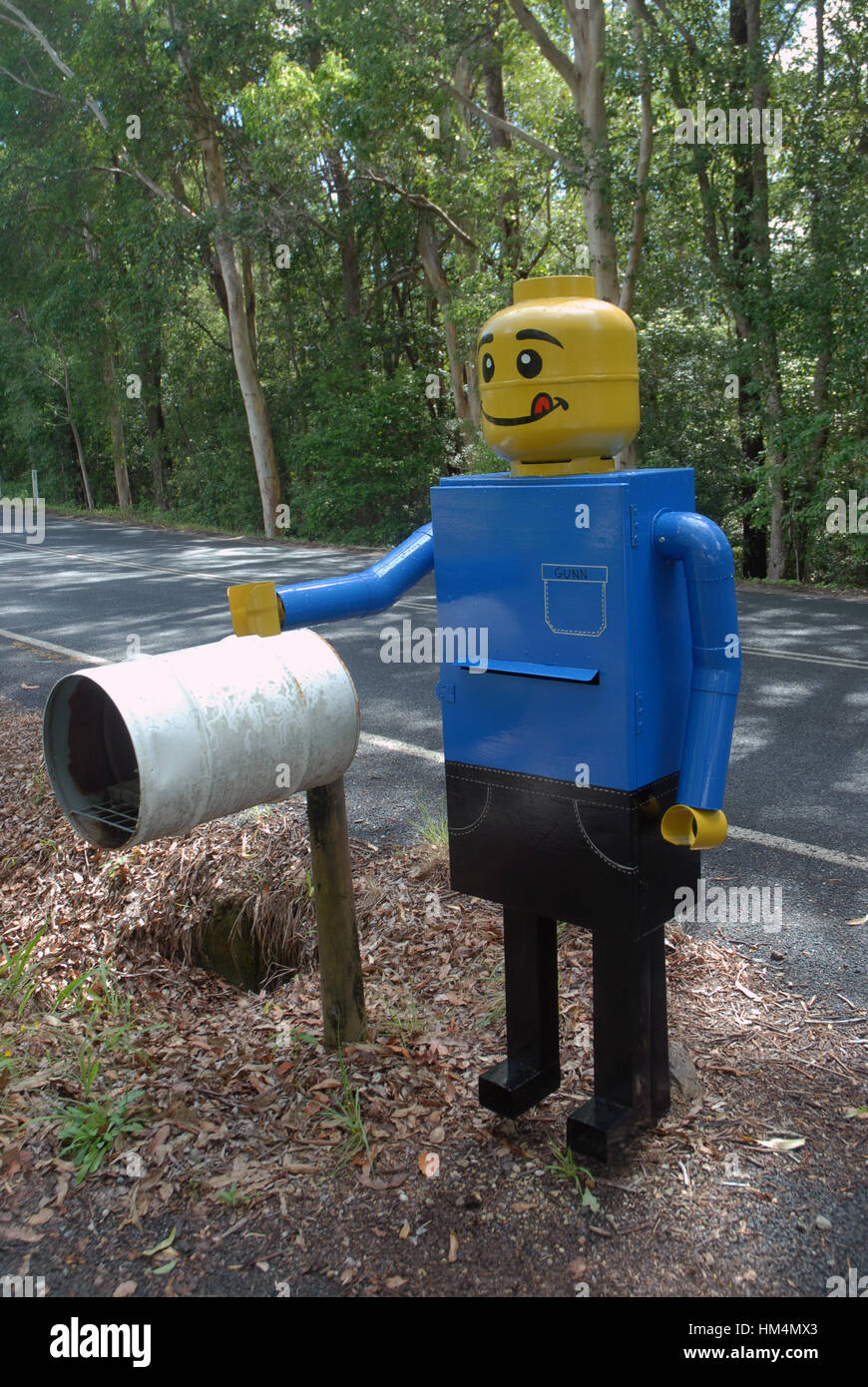 Life size Lego figure mailbox, UKI, New South Wales, Australia Stock ...