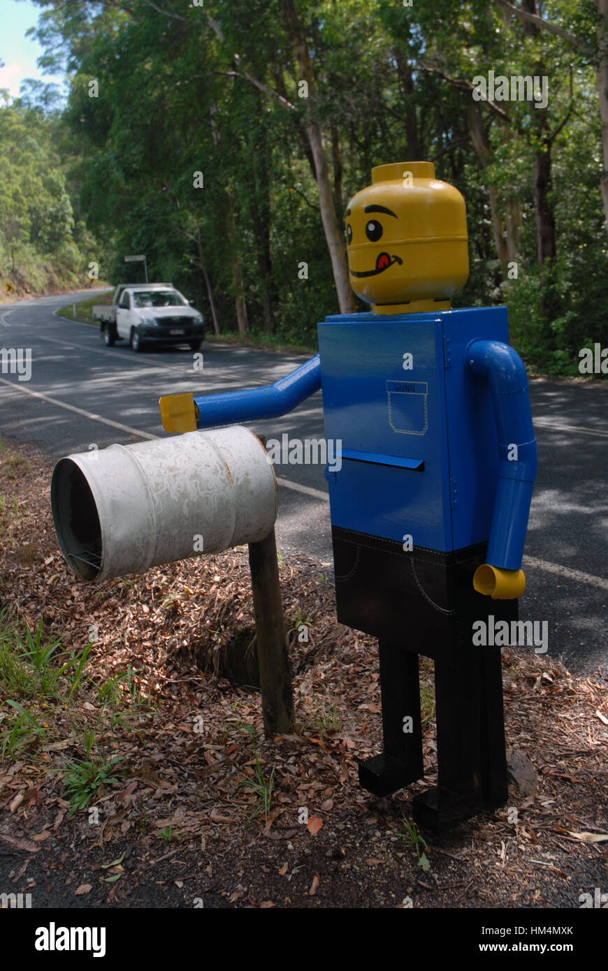 Life size Lego figure mailbox, UKI, New South Wales, Australia Stock ...