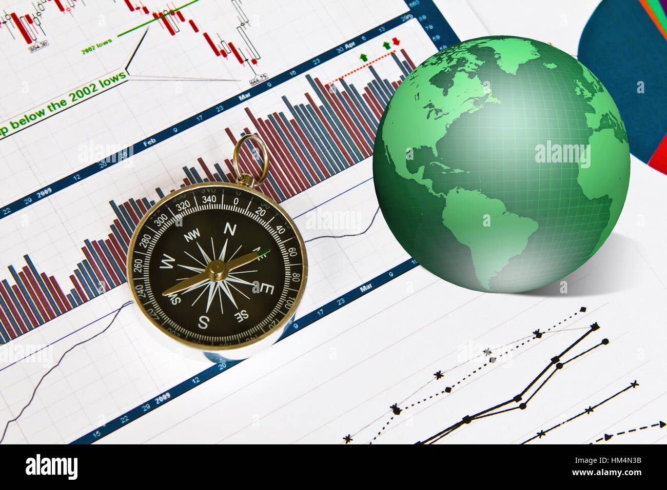 Compass on paper work with diagram Stock Photo - Alamy