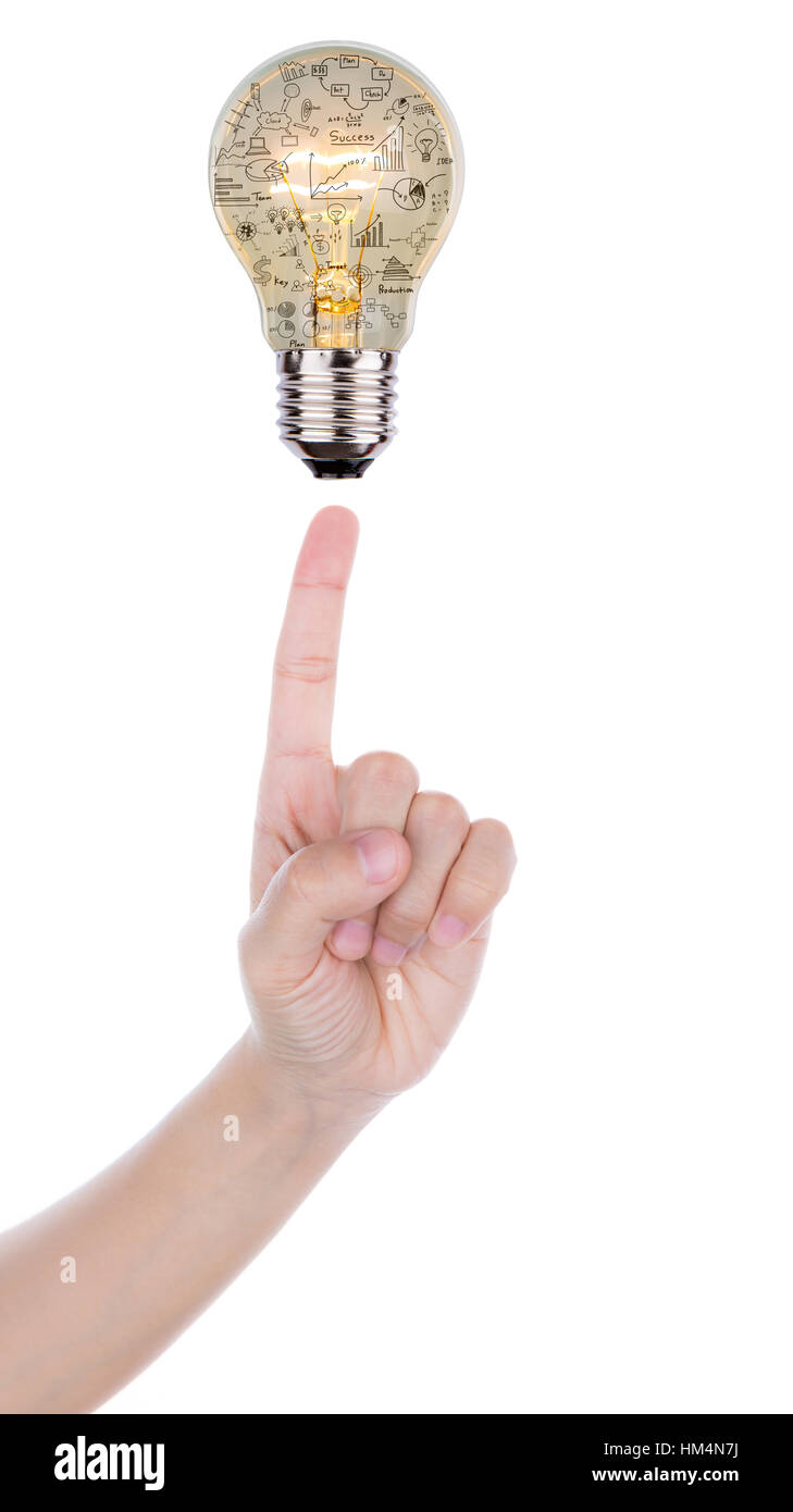 Hand Point to business concept in bulb isolated on white background ...