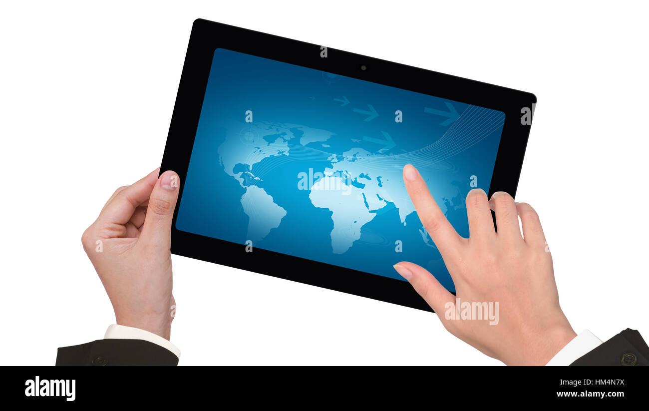 Hand holding a touchpad pc with white screen Stock Photo - Alamy