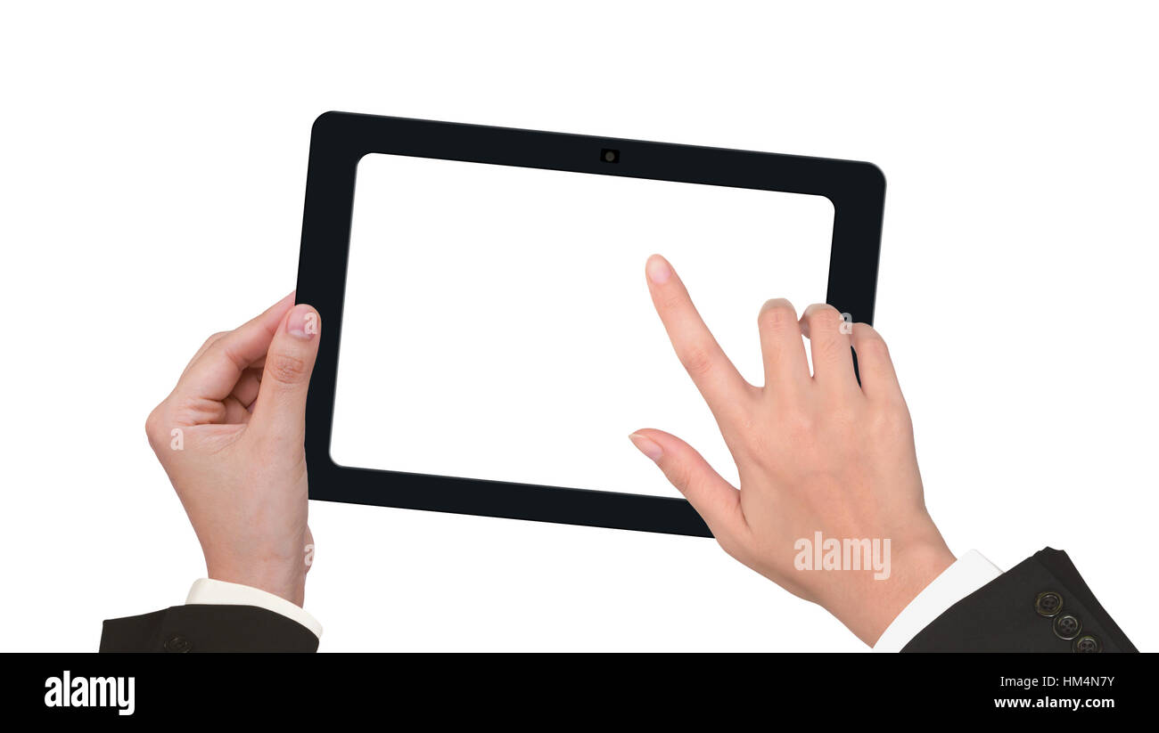 Hand holding a touchpad pc with white screen Stock Photo - Alamy