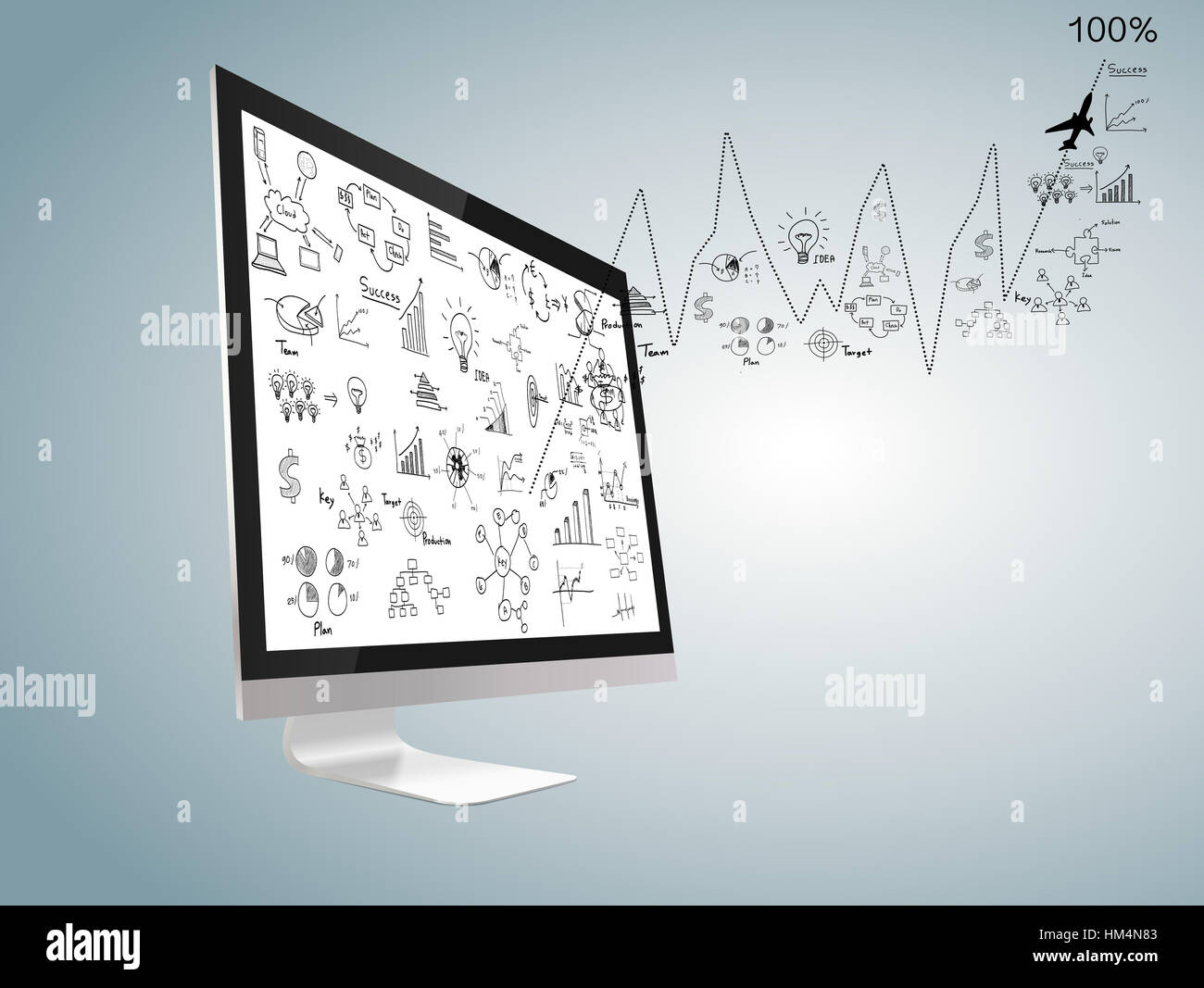 Computer display with drawing graph Stock Photo - Alamy