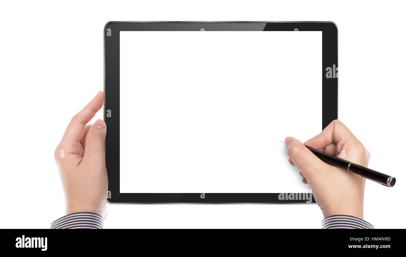 Business man write on touch screen device Stock Photo - Alamy