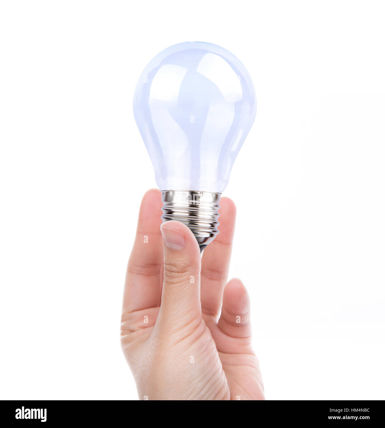 Hand with bulb isolated on white background Stock Photo - Alamy