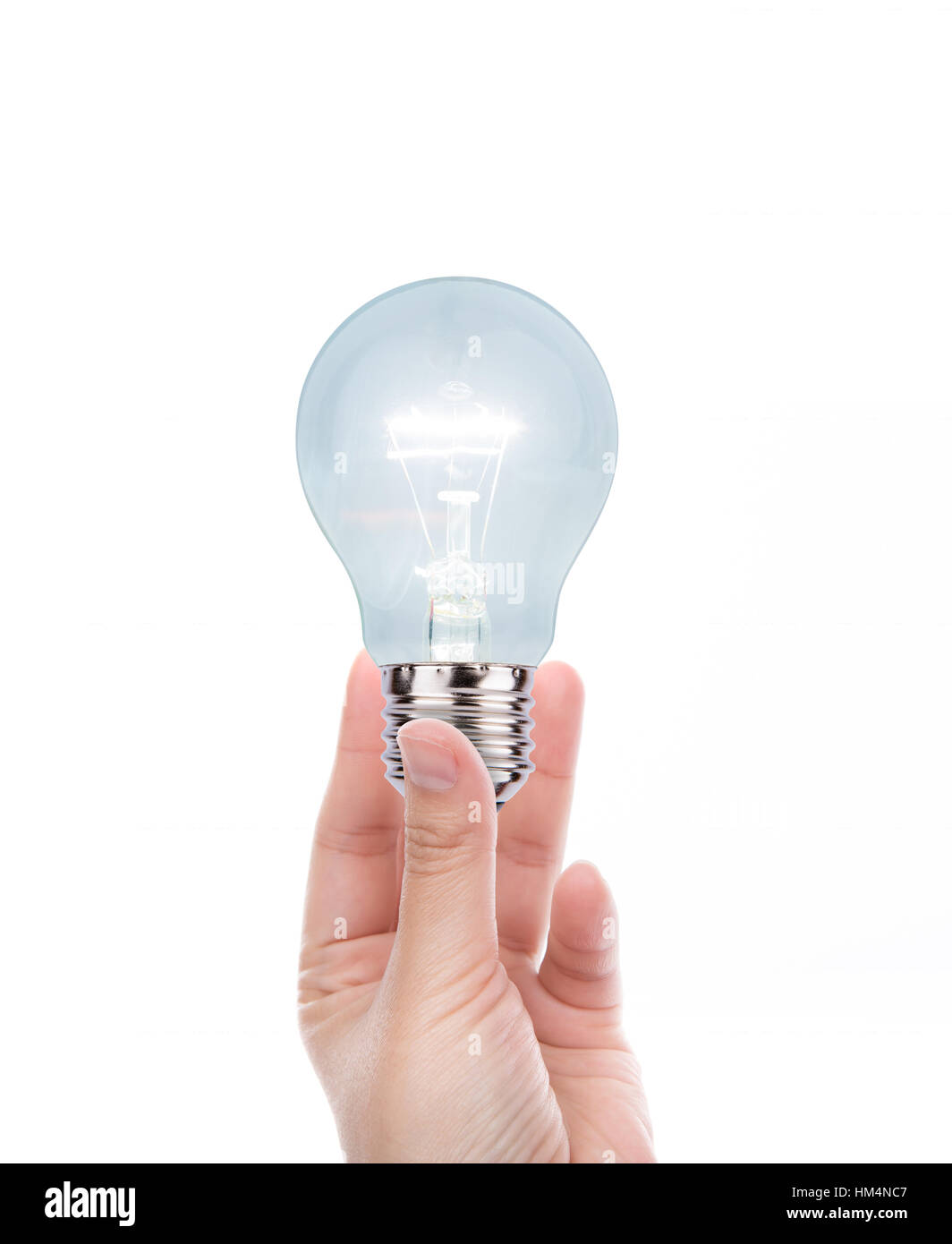 Hand with bulb isolated on white background Stock Photo - Alamy