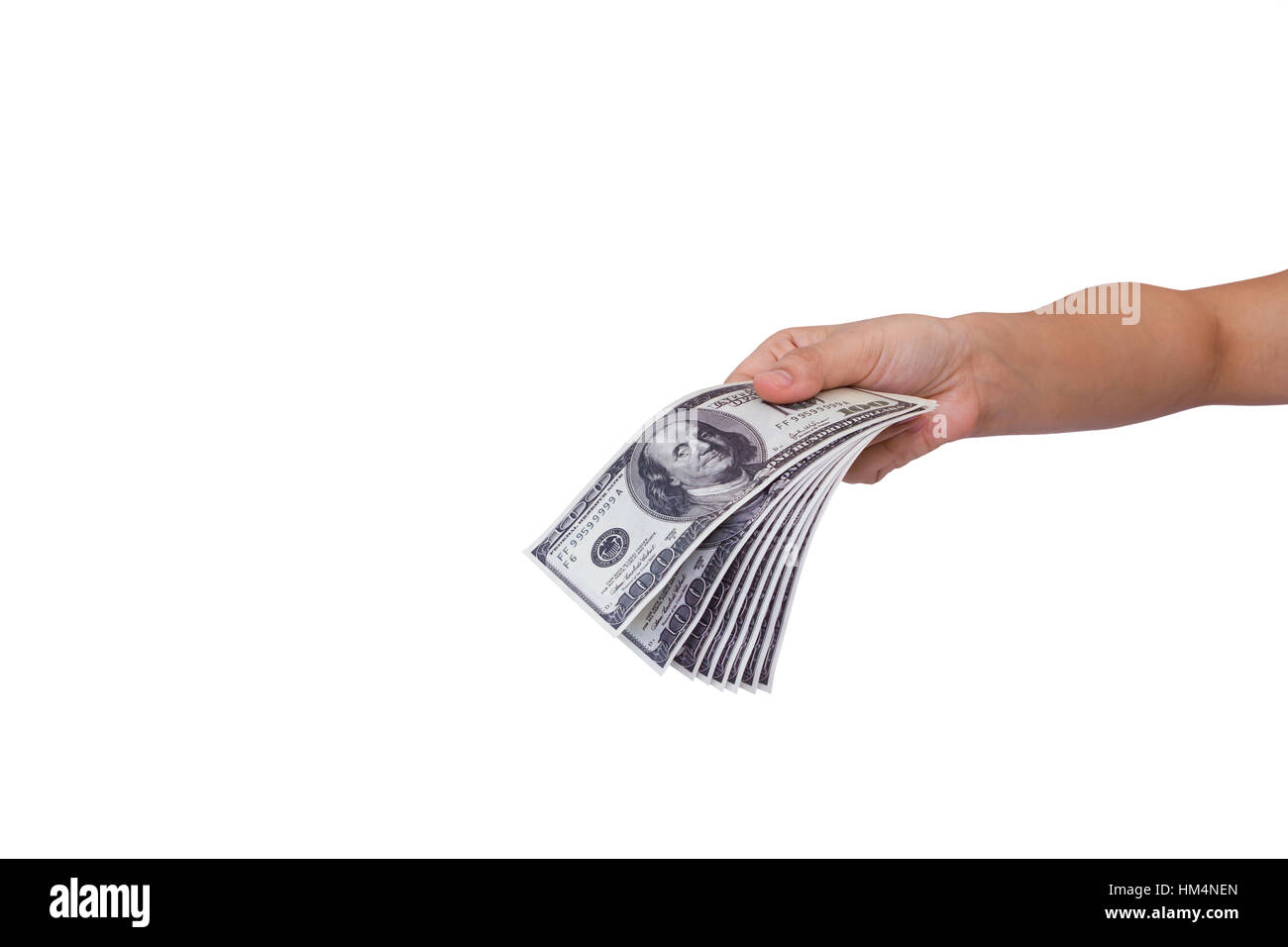 Hands holding dollars isolated on white background Stock Photo - Alamy
