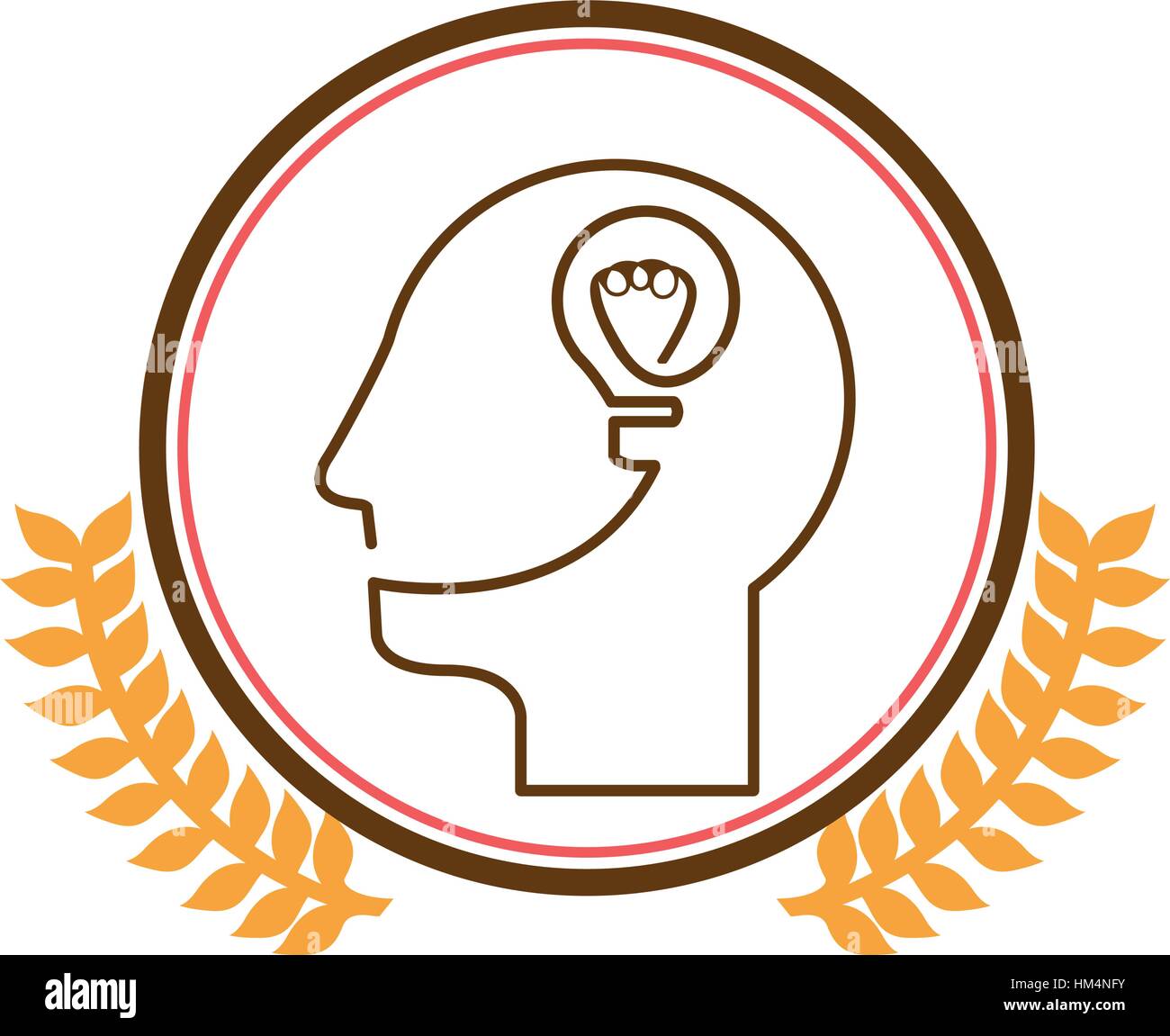 circular border arch with leaves and silhouette head with light bulb ...