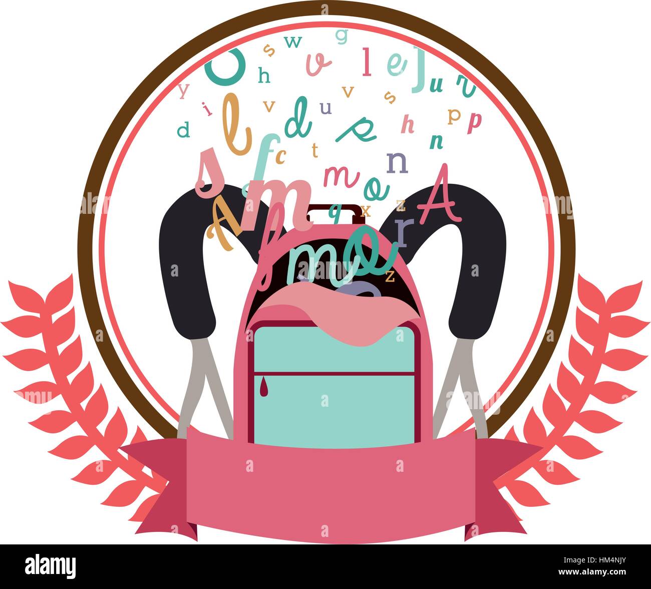 colorful olive crown with ribbon and school briefcase . Vector ...