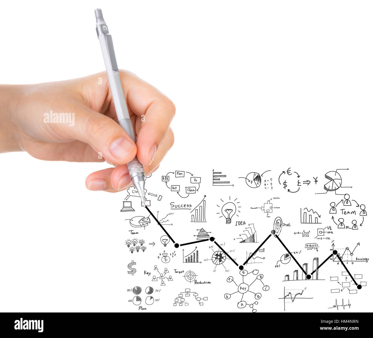 Business man hand drawing success graph over white background Stock ...