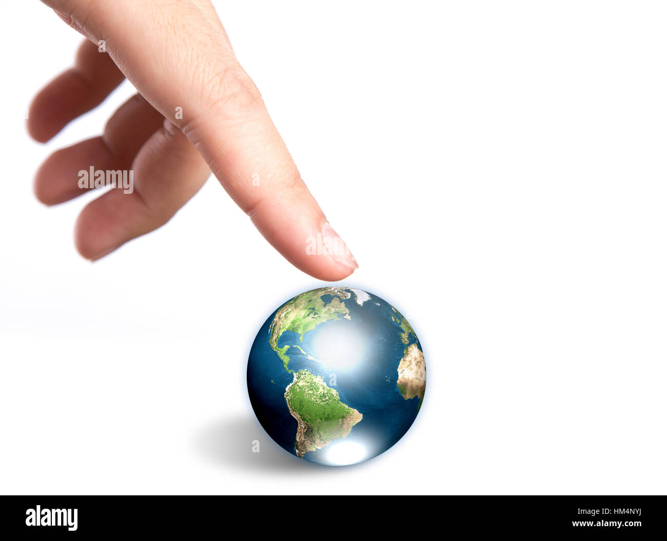 Hand pointing to earth (Elements of this image furnished by NASA Stock ...