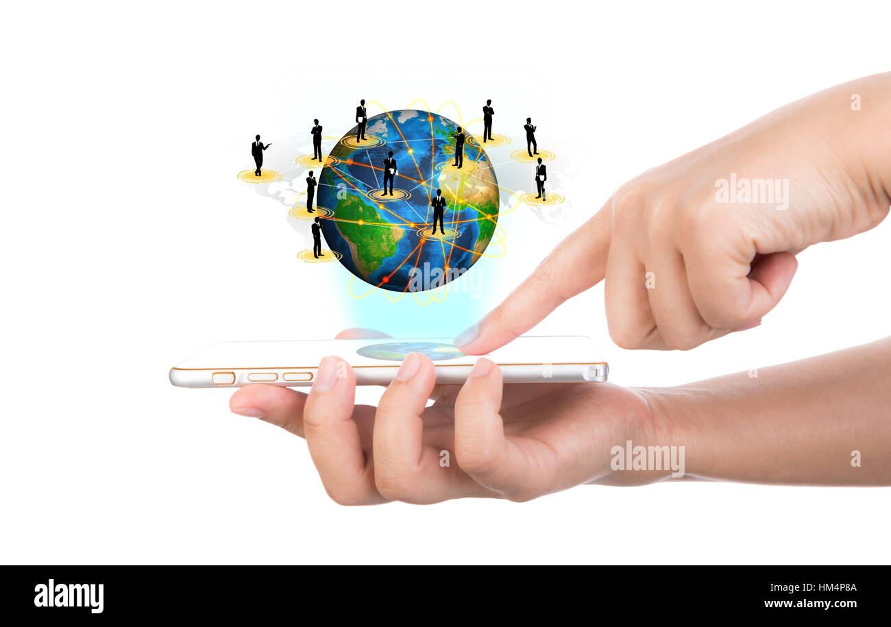 Hand holding Modern communication technology mobile phone show the ...