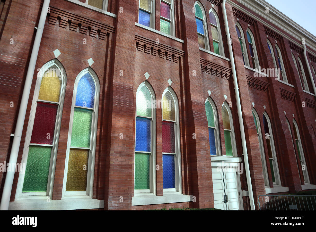 Colorful windows on the exterior of the Ryman Auditorium in Nashville ...