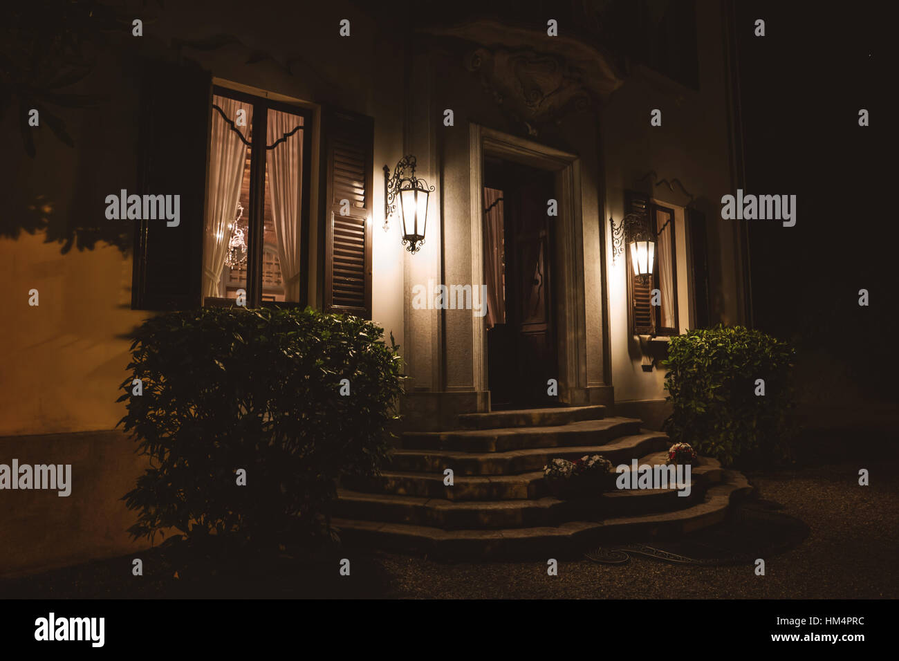 Door of house at night Stock Photo - Alamy