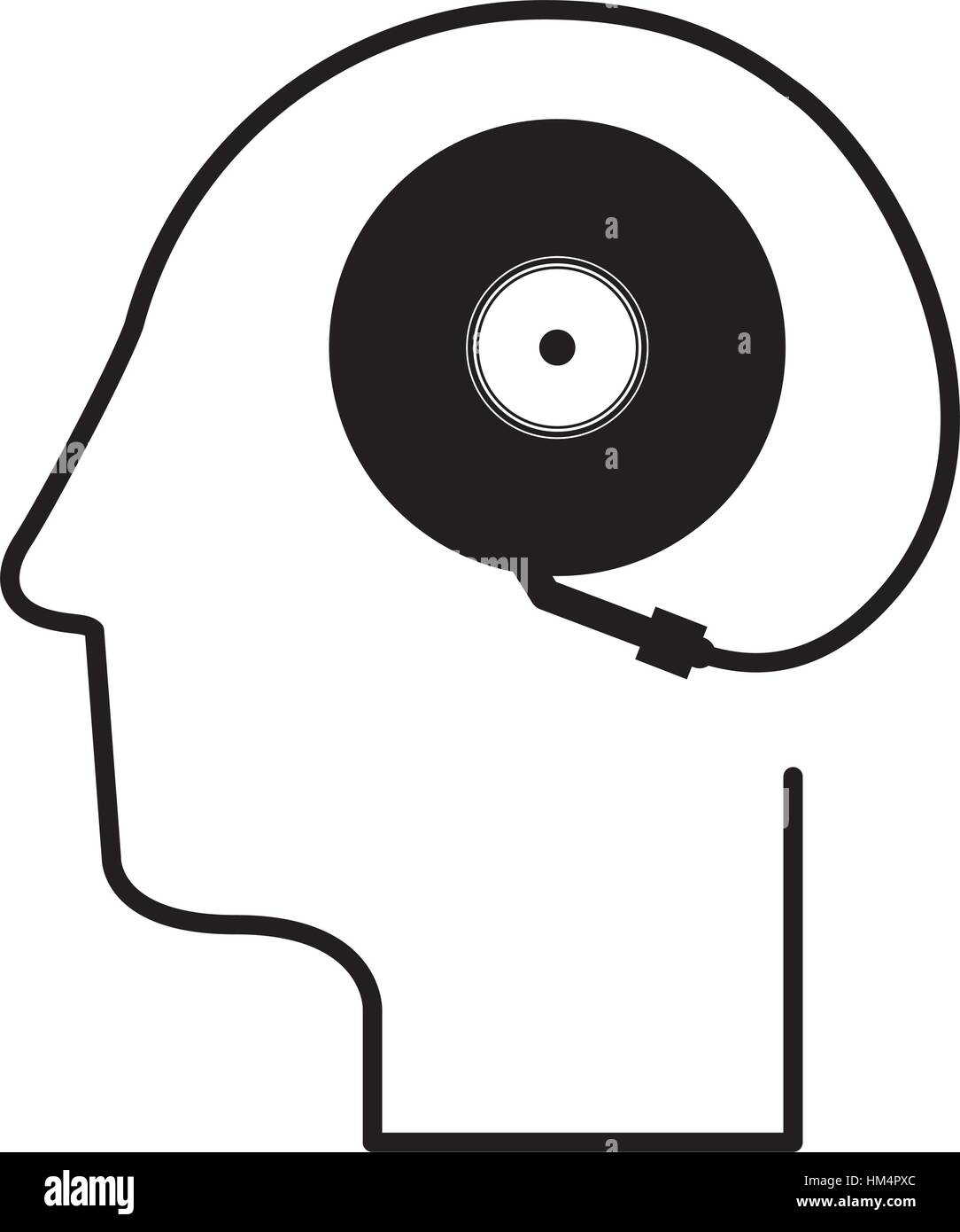black silhouette head with record player vector illustration Stock ...