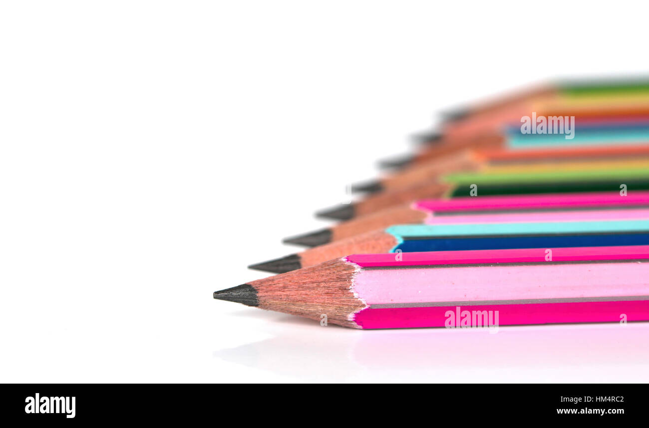 colorful pencils with Eraser end - isolated on the white background ...