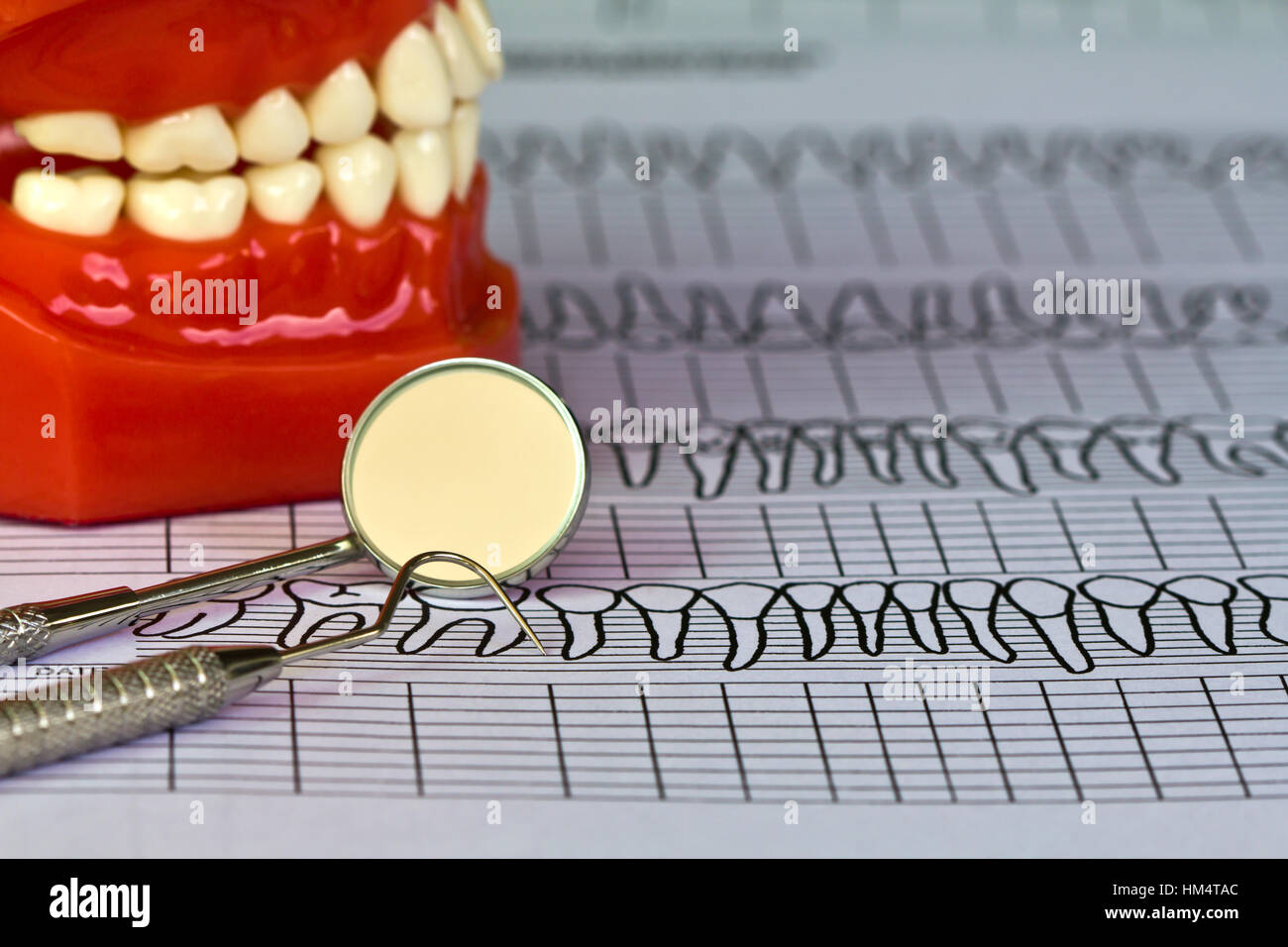 Dental tools and equipment on dental chart Stock Photo - Alamy
