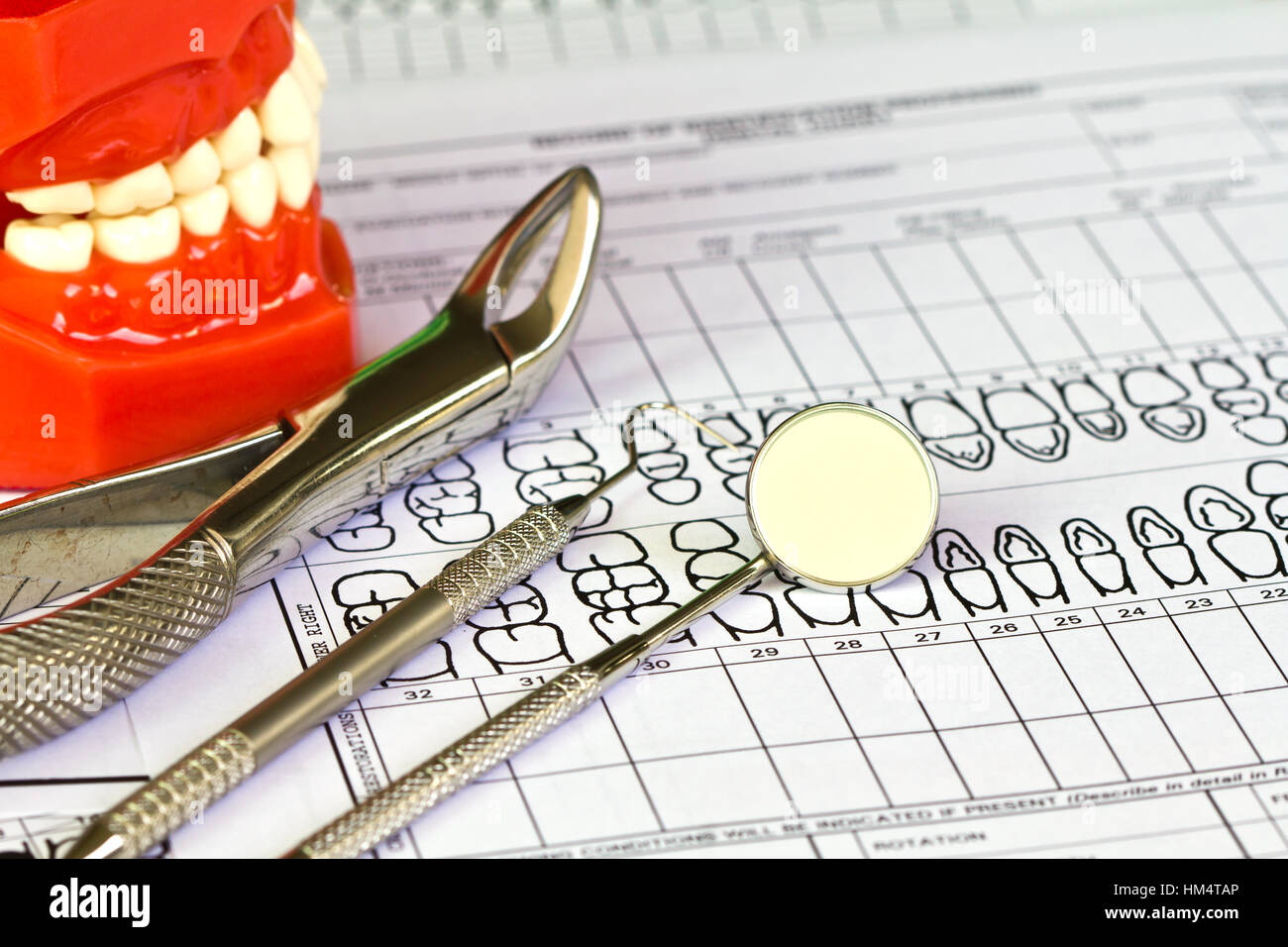 Dental tools and equipment on dental chart Stock Photo - Alamy
