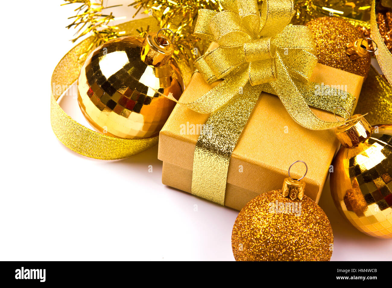 Golden gift box with golden ribbon Stock Photo - Alamy