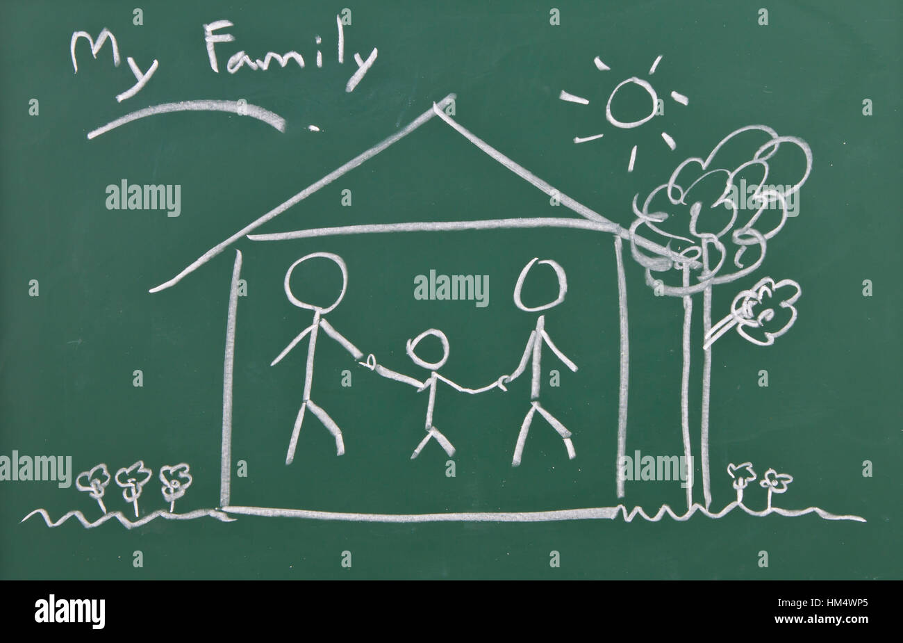 Drawing of family on chalkboard Stock Photo - Alamy