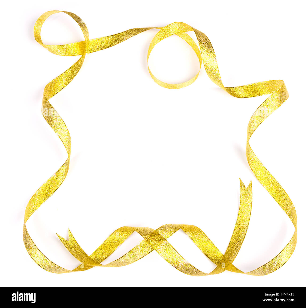 Shiny gold satin ribbon frame on white background with copy space Stock ...