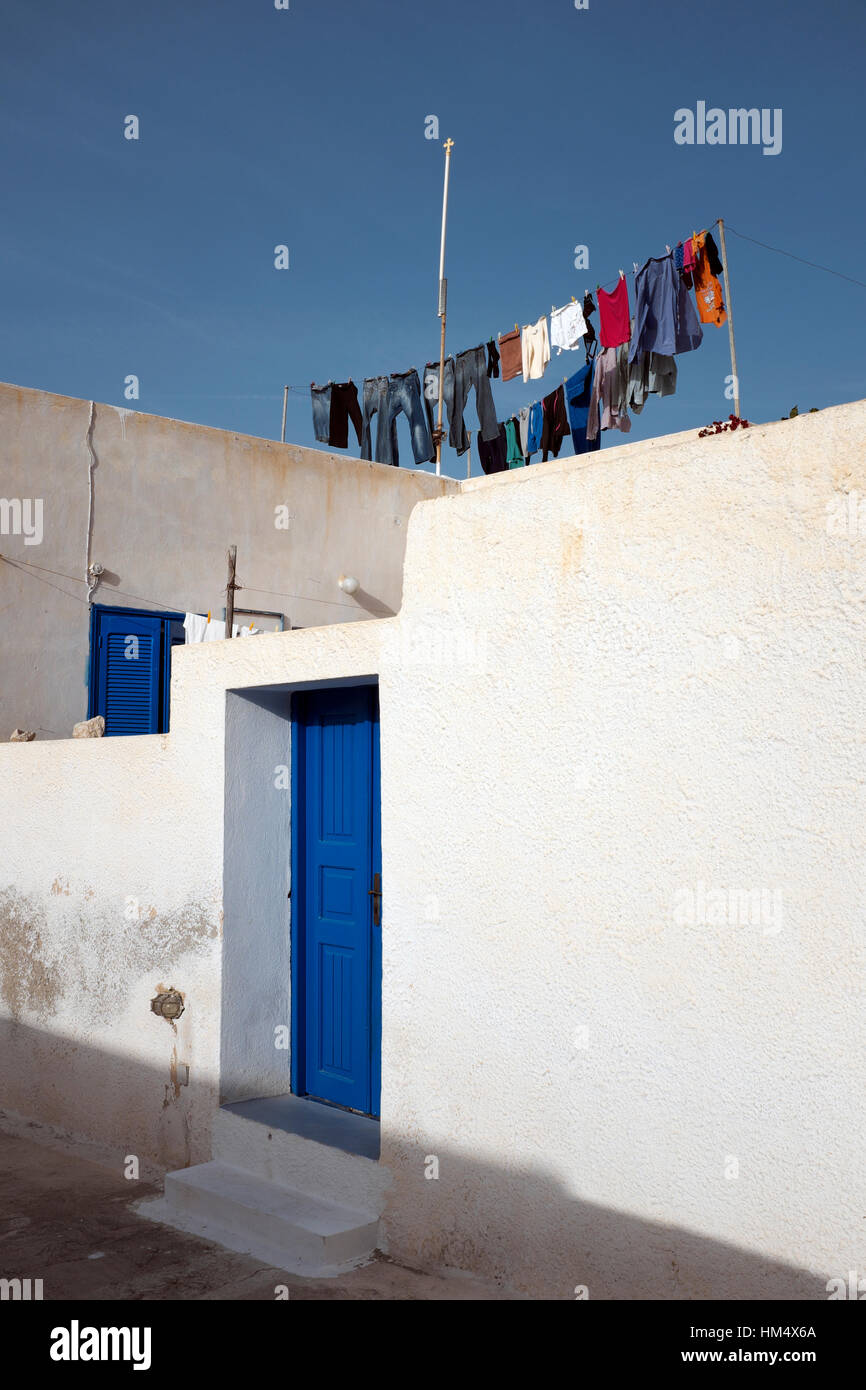 Washing on a line, Oia, Santorini, Greece Stock Photo - Alamy