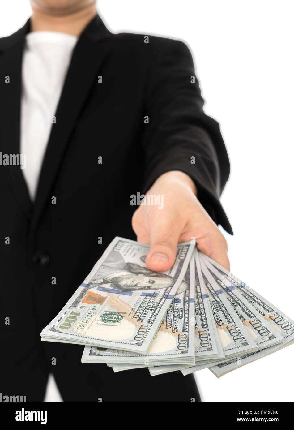 Business man Displaying a Spread of Dollar Stock Photo - Alamy