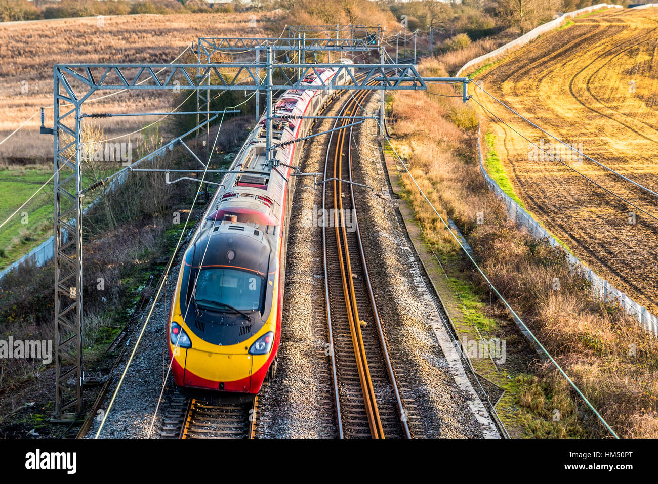 Day view of UK Railroad in England. Railway landscape Stock Photo - Alamy