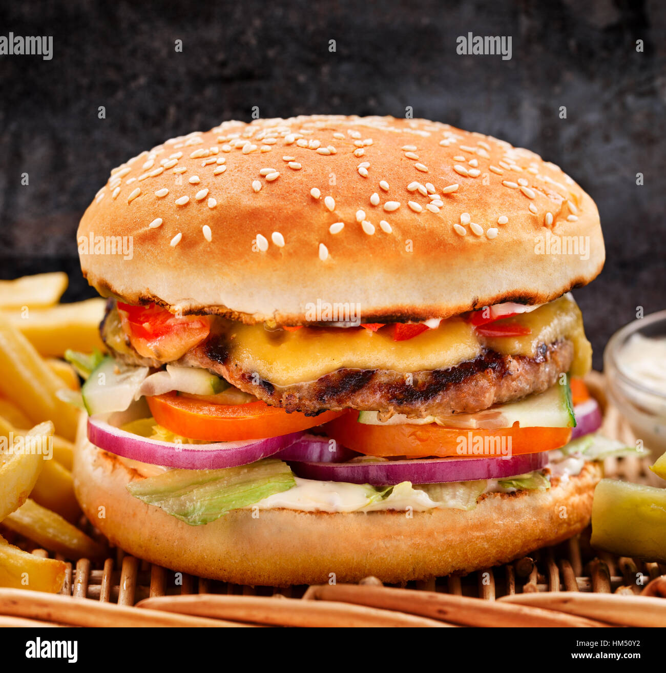 Delicious big burger Stock Photo - Alamy