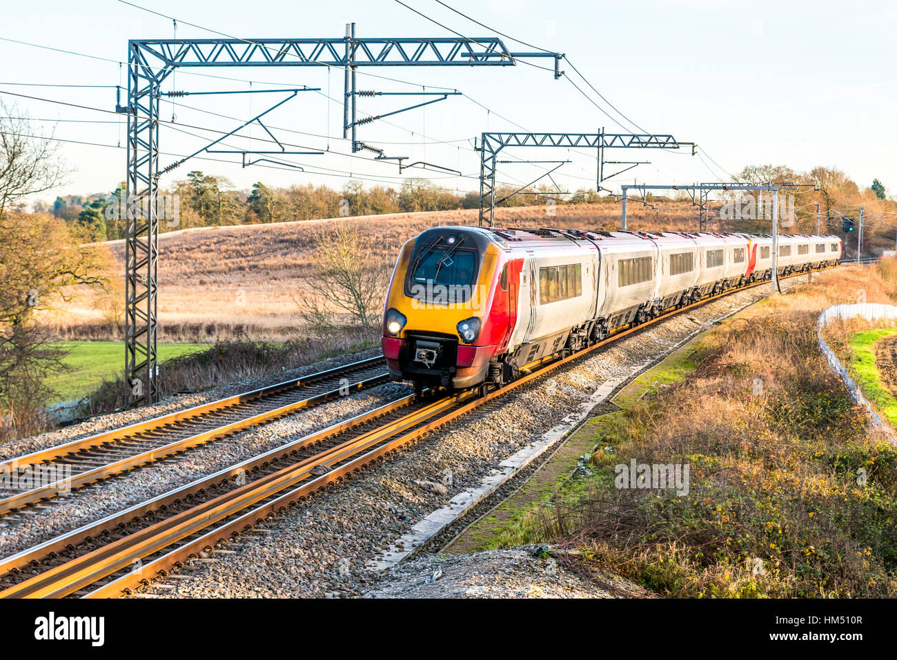 Day view of UK Railroad in England. Railway landscape Stock Photo - Alamy