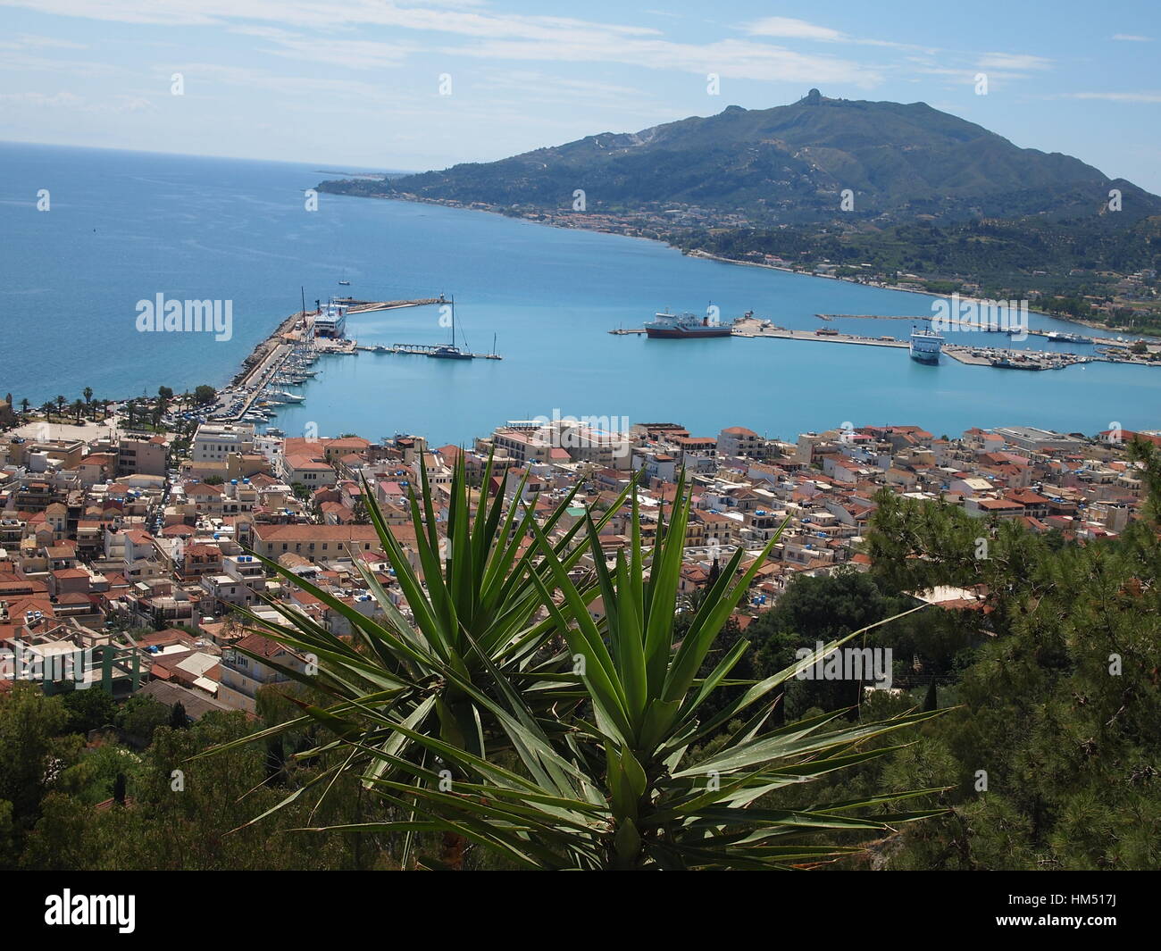 The capital of Zakynthos island in Greece. A view downhill. A panoramic ...