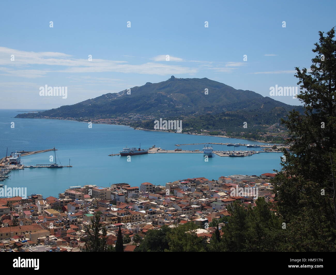 The capital of Zakynthos island in Greece. A view downhill. A panoramic ...