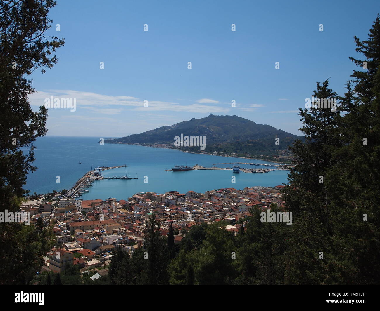 The capital of Zakynthos island in Greece. A view downhill. A panoramic ...