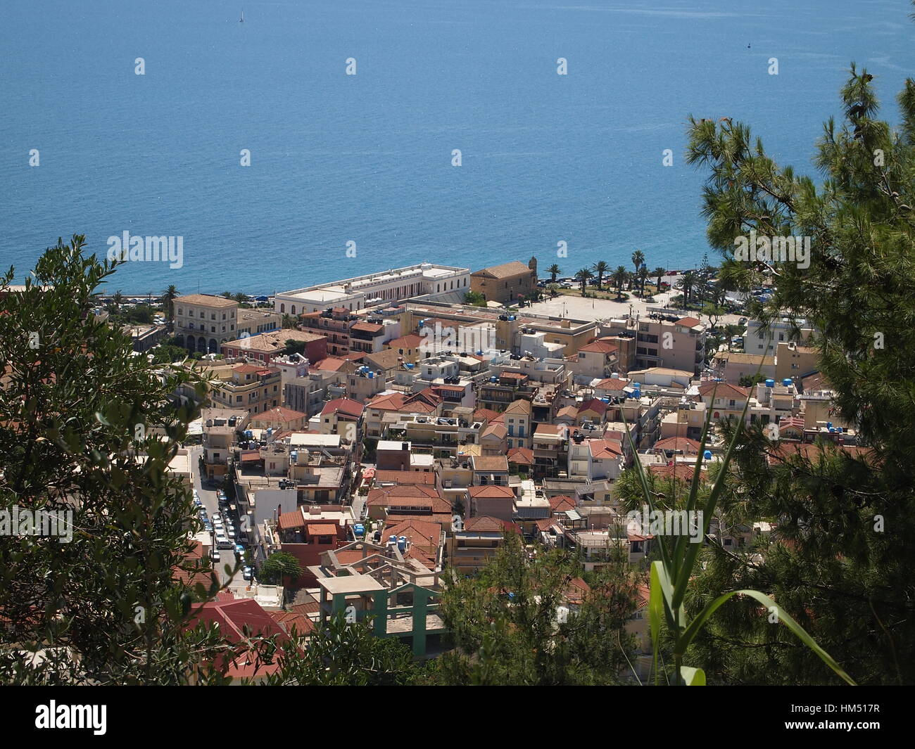 The capital of Zakynthos island in Greece. A view downhill. A panoramic ...