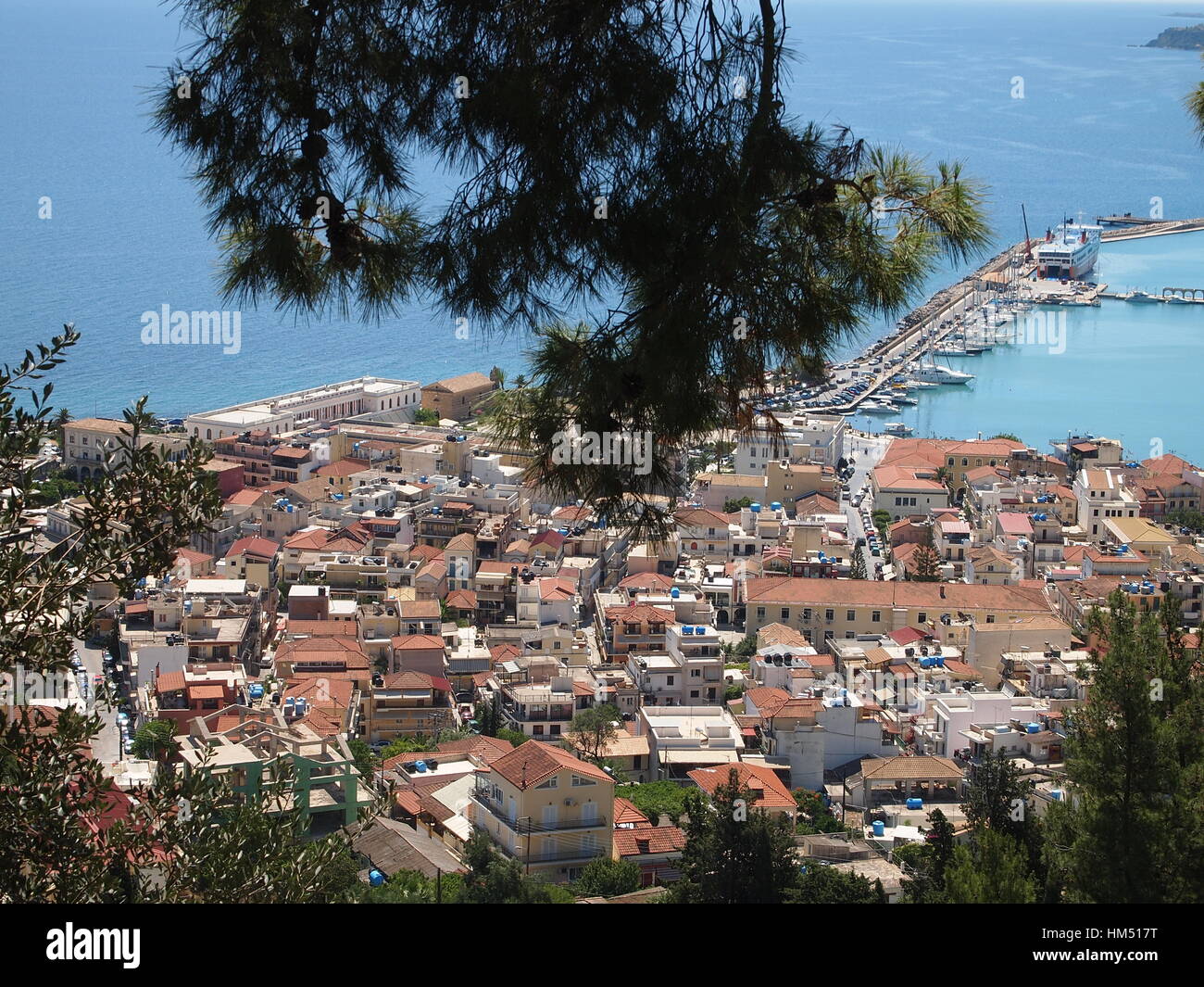 The capital of Zakynthos island in Greece. A view downhill. A panoramic ...