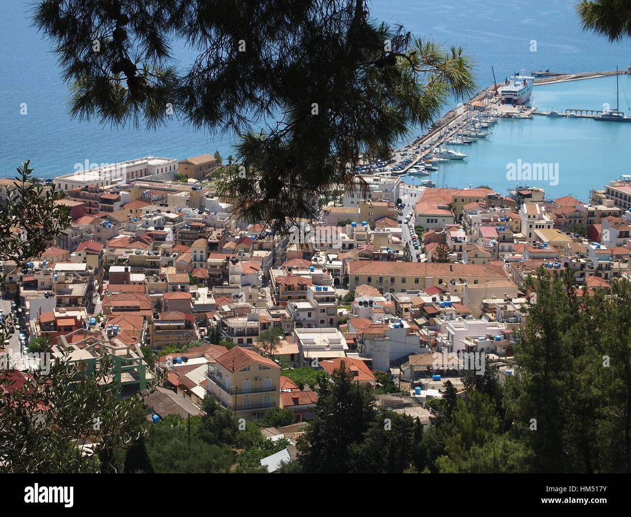 The capital of Zakynthos island in Greece. A view downhill. A panoramic ...