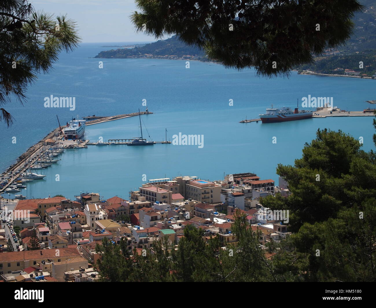 The capital of Zakynthos island in Greece. A view downhill. A panoramic ...