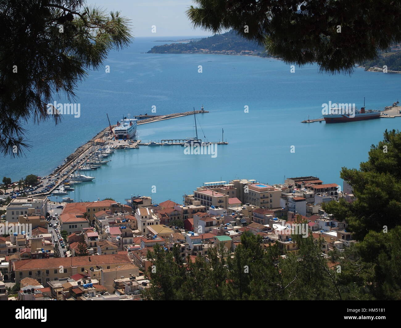 The capital of Zakynthos island in Greece. A view downhill. A panoramic ...