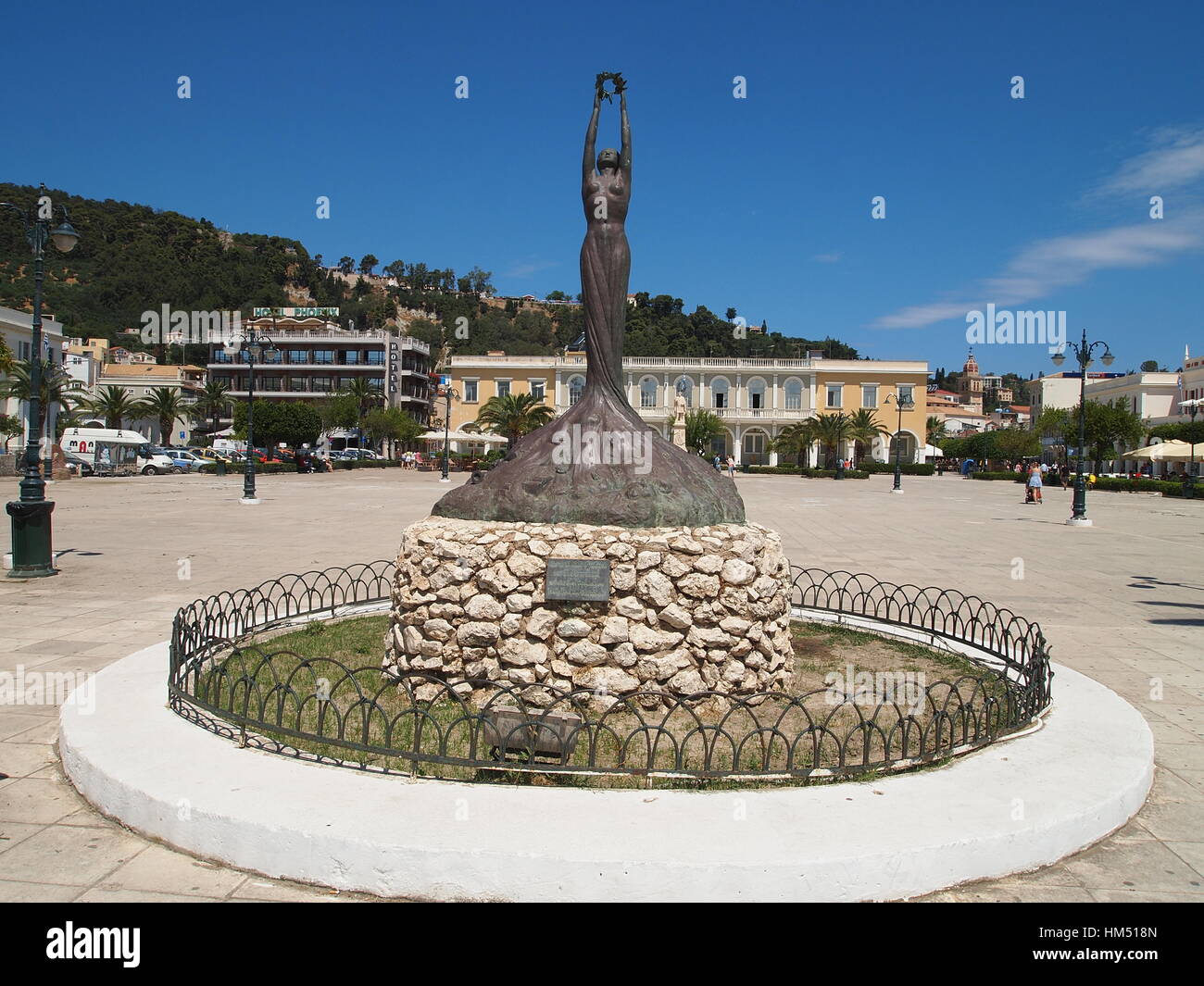 Statue of Liberty on Solomos square in Zakynthos city on Zante island ...